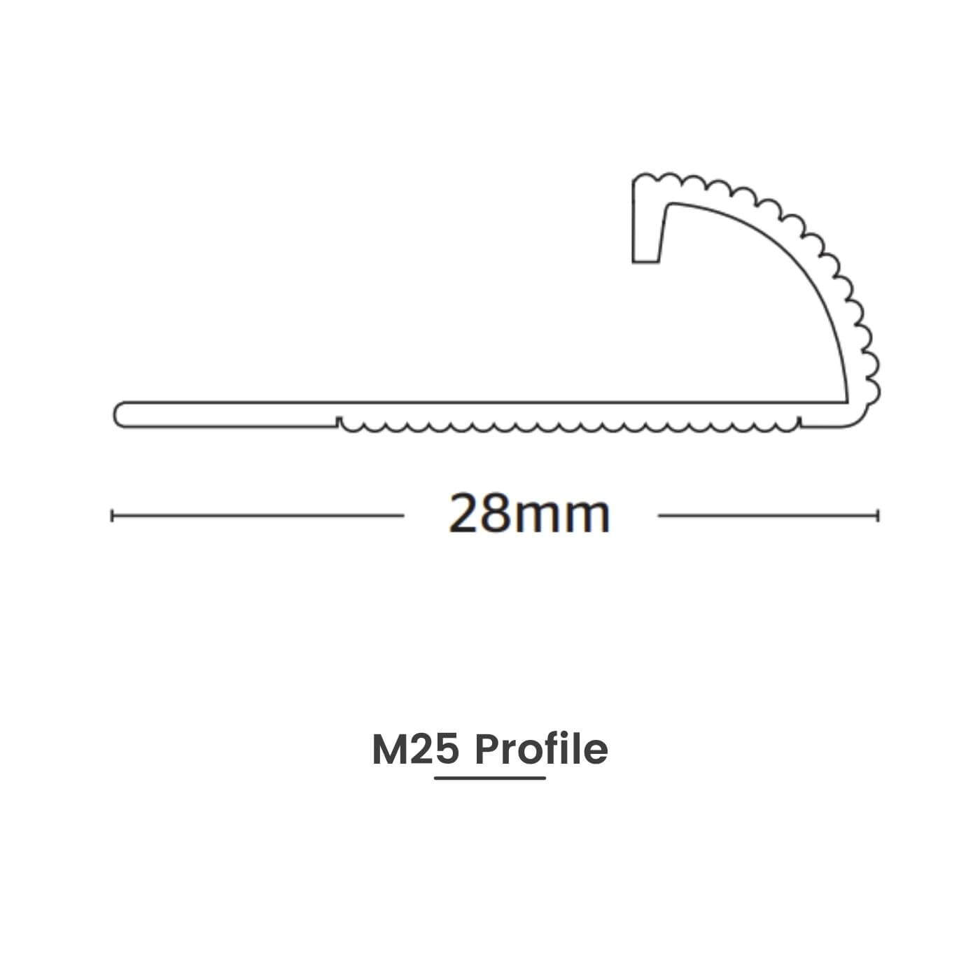 M25 - 28mm Single Edge Carpet Tile Edging Trim for Carpet & Vinyl Flooring